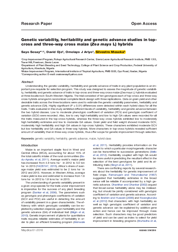 (PDF) Genetic variability, heritability and genetic advance studies in ...