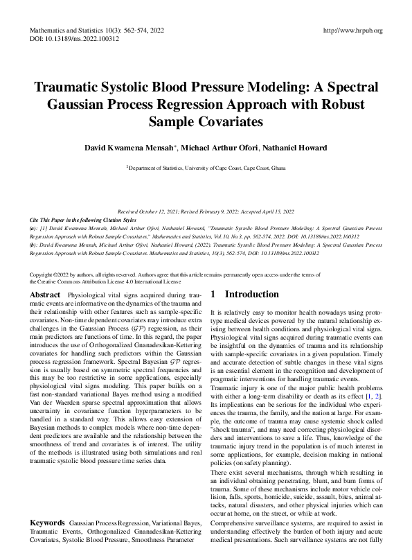 (PDF) Traumatic Systolic Blood Pressure Modeling: A Spectral Gaussian ... (PDF) Traumatic Systolic Blood Pressure Modeling: A Spectral Gaussian ...