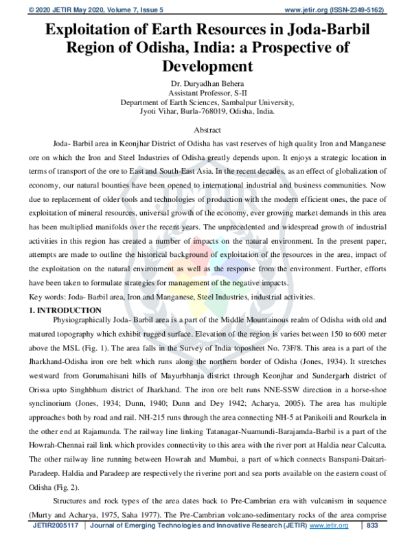 (PDF) Exploitation of Earth Resources in Joda-Barbil Region of Odisha ...