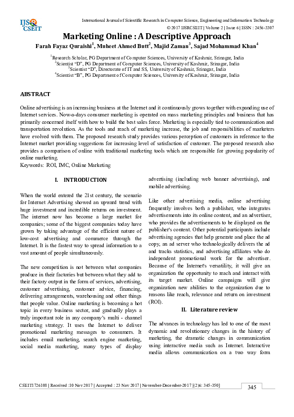 (PDF) Marketing Online : A Descriptive Approach