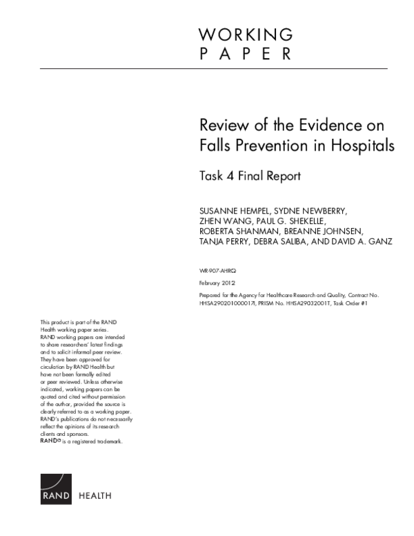 (PDF) Review of the Evidence on Falls Prevention in Hospitals