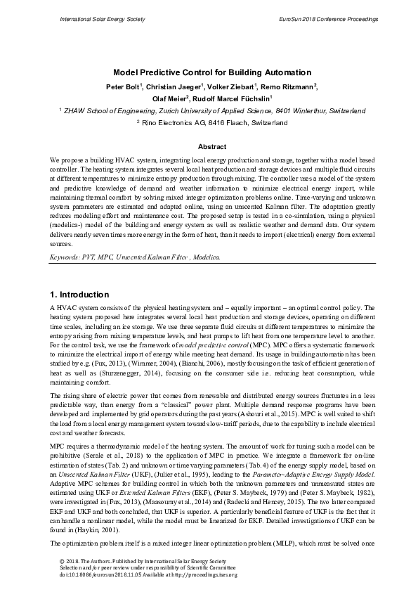 (PDF) Model Predictive Control for Building Automation