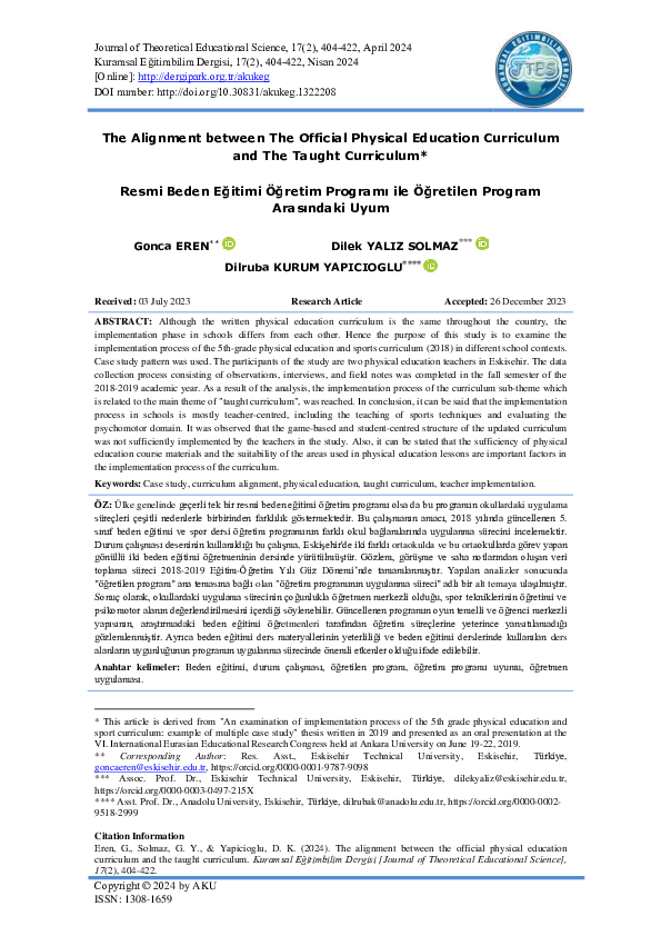 (PDF) The Alignment between The Official Physical Education Curriculum ...