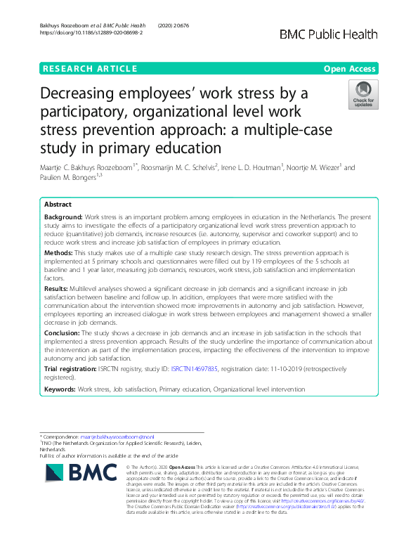 (PDF) Decreasing employees’ work stress by a participatory, organizational level work stress ...