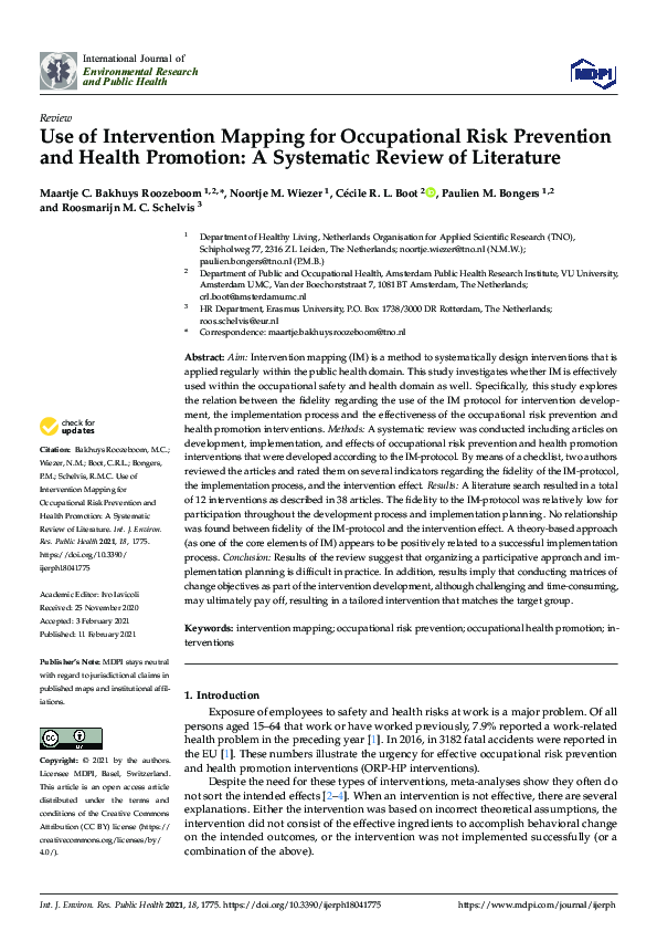 (PDF) Use of Intervention Mapping for Occupational Risk Prevention and ...