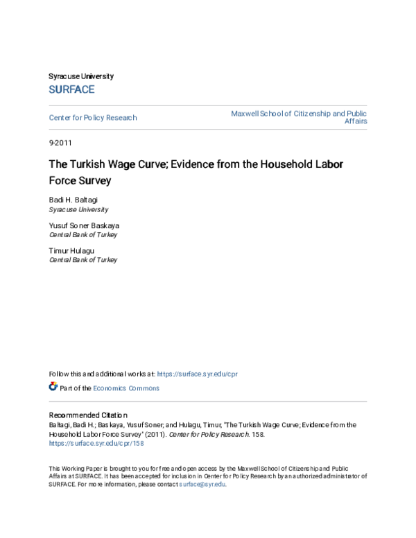 (PDF) The Turkish wage curve: Evidence from the Household Labor Force ...