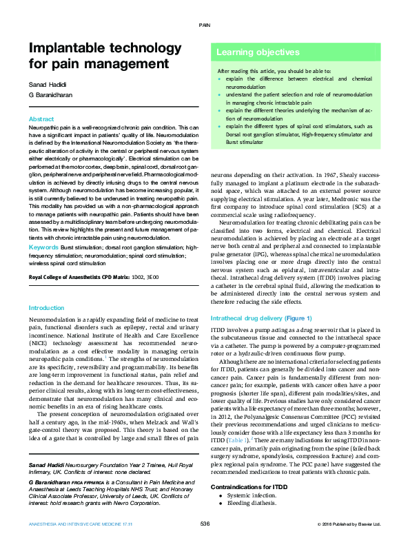 (PDF) Implantable technology for pain management