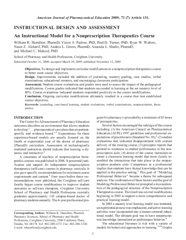 (PDF) INSTRUCTIONAL DESIGN AND ASSESSMENT An Instructional Model for a Nonprescription ...