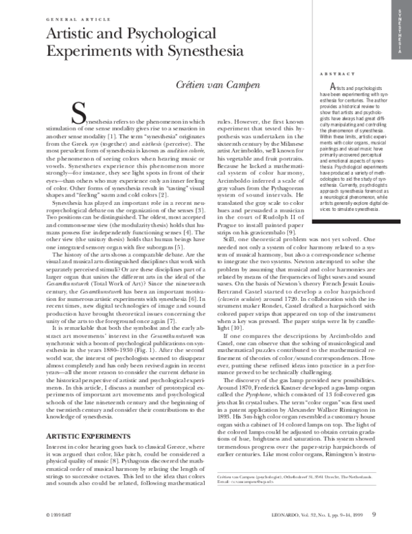 (PDF) Artistic and Psychological Experiments with Synesthesia