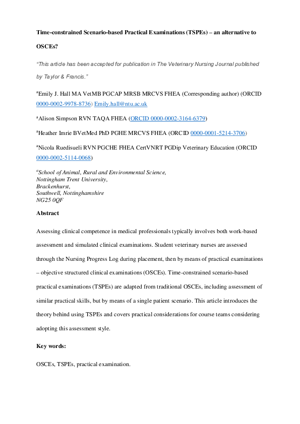 (PDF) Evaluating Time-Constrained Scenario-Based Practical Examinations