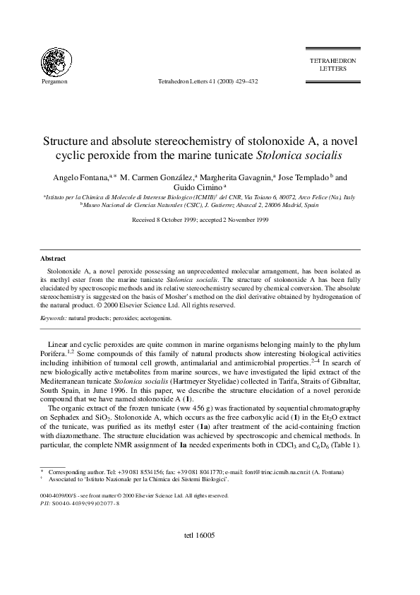 (PDF) Structure and absolute stereochemistry of stolonoxide A, a novel ...
