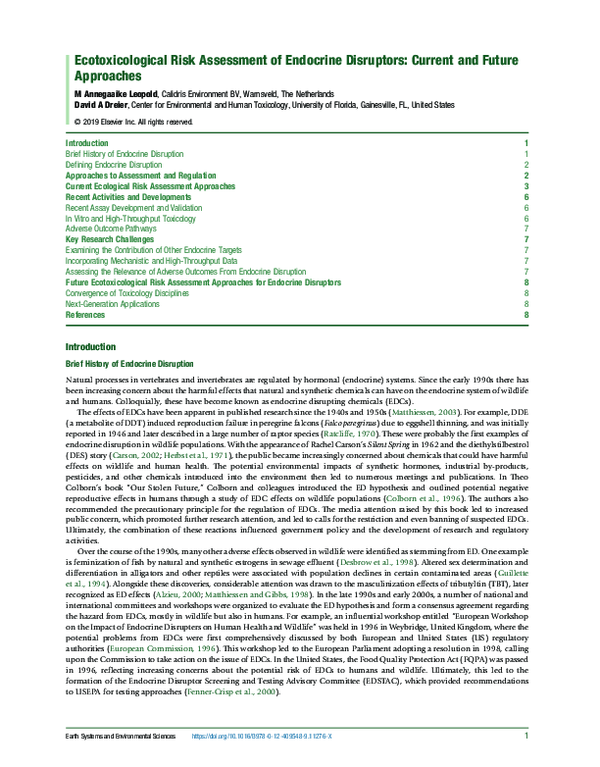 (PDF) Ecotoxicological Risk Assessment of Endocrine Disruptors: Current and Future Approaches