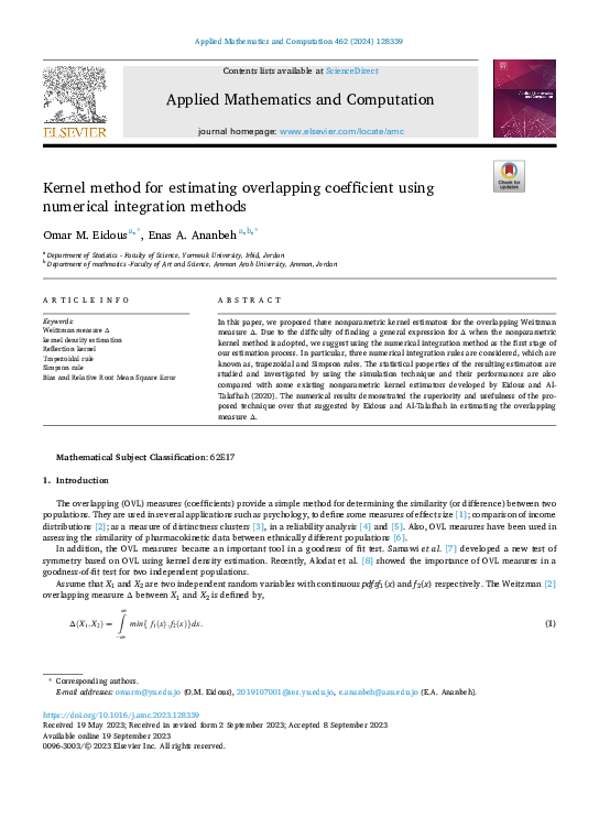 (PDF) Kernel method for estimating overlapping coefficient using numerical integration methods