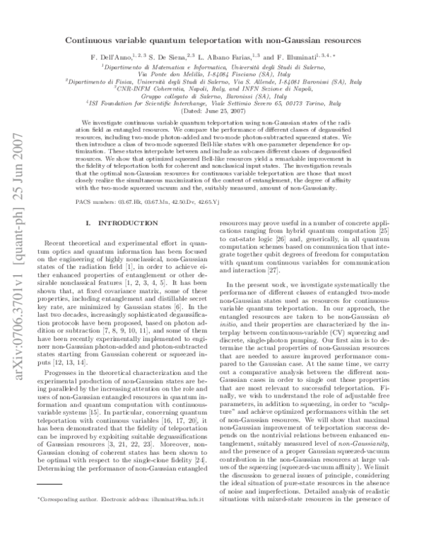 (PDF) Continuous-variable quantum teleportation with non-Gaussian resources