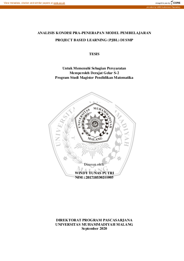 (PDF) Analisis Kondisi Pra-Penerapan Model Pembelajaran Project Based ...