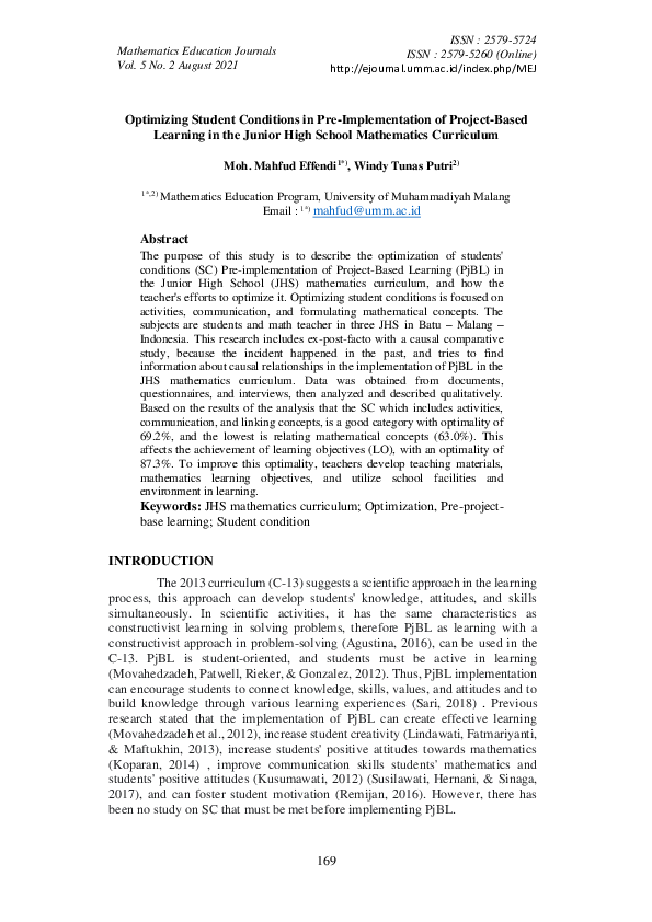 (PDF) Optimizing Student Conditions in Pre-Implementation of Project ...