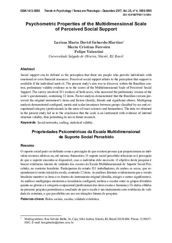 (PDF) Psychometric Properties of the Multidimensional Scale of ...