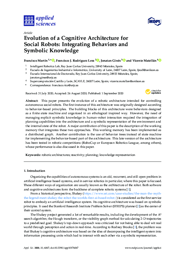 (PDF) Evolution of a Cognitive Architecture for Social Robots: Integrating Behaviors and ...