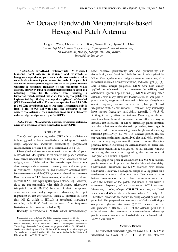 (PDF) An Octave Bandwidth Metamaterials-based Hexagonal Patch Antenna