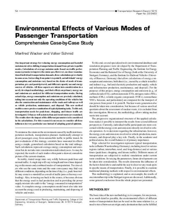 (PDF) Environmental Effects of Various Modes of Passenger ...