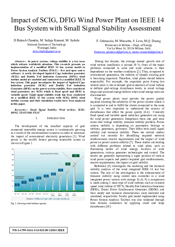 (PDF) Impact of SCIG, DFIG wind power plant on IEEE 14 bus system with ...