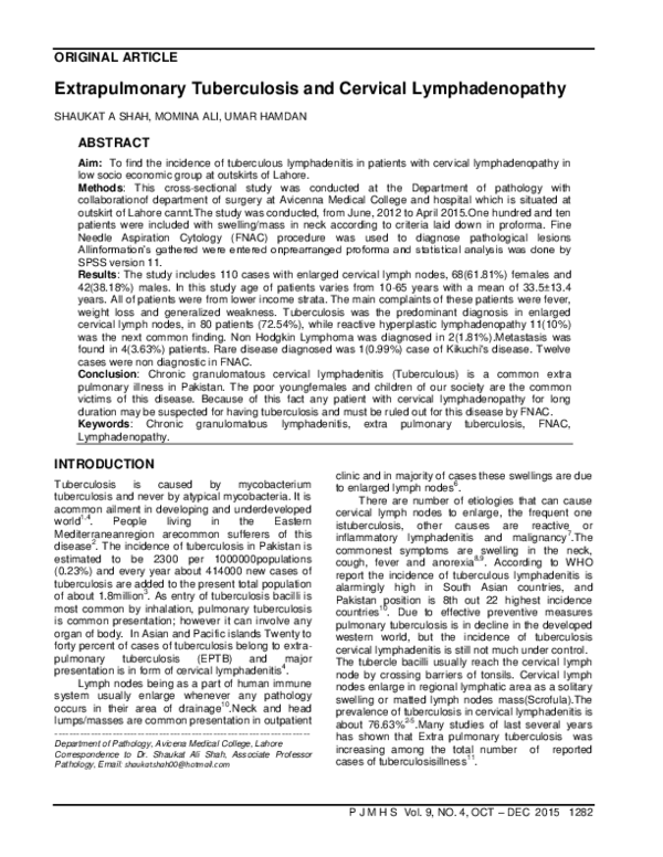 (PDF) Extrapulmonary Tuberculosis and Cervical Lymphadenopathy