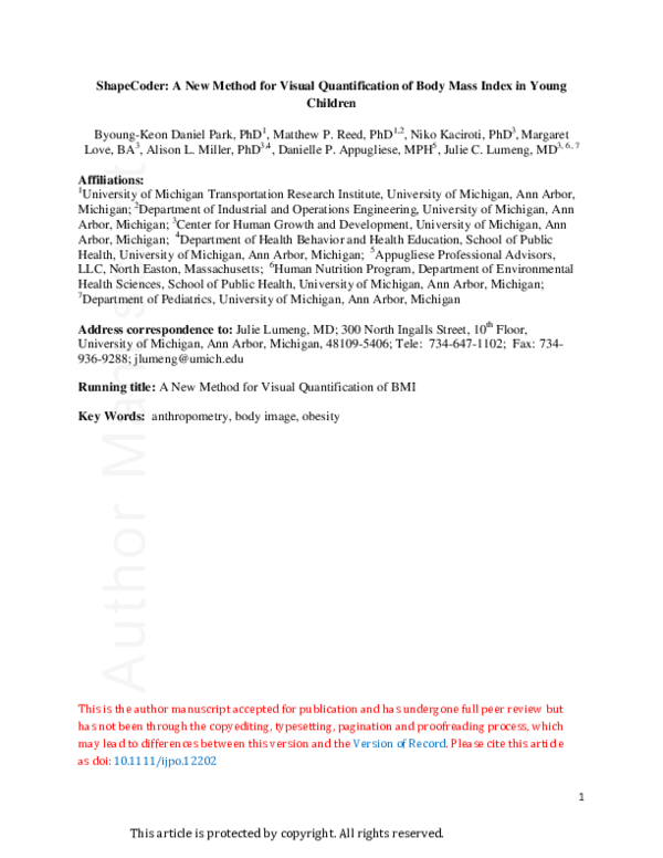 (PDF) Shapecoder : A New Method for Visual Quantification of Body Mass Index in Young Children