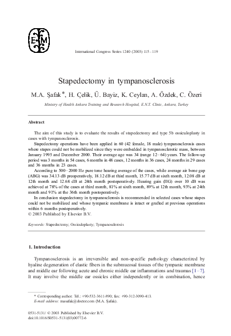 (PDF) Stapedectomy in tympanosclerosis