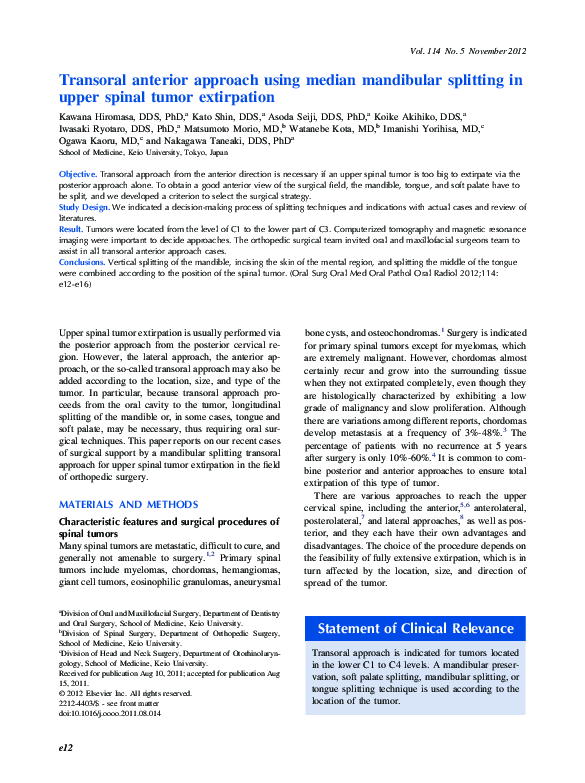 (PDF) Transoral anterior approach using median mandibular splitting in ...