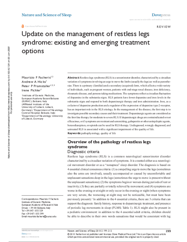 (PDF) Update on the management of restless legs syndrome: existing and ...