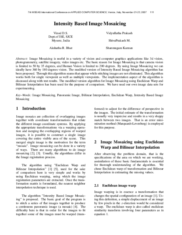 (PDF) Intensity Based Image Mosaicing