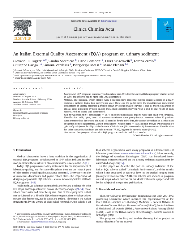 (PDF) An Italian External Quality Assessment (EQA) program on urinary ...