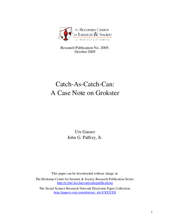 (PDF) Catch-As-Catch-Can: A Case Note on Grokster