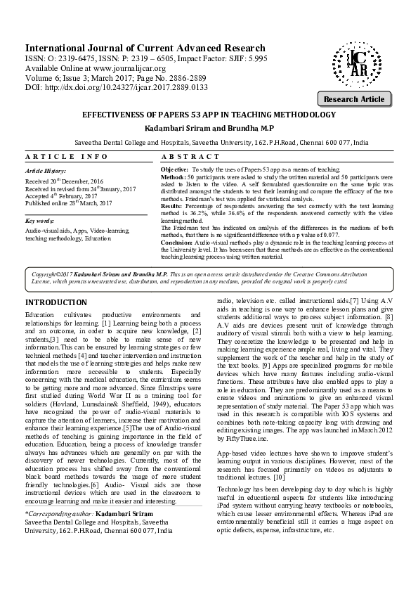 (PDF) Effectiveness of papers 53 app in teaching methodology