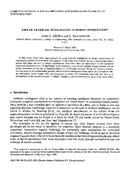 (PDF) Uses of artificial intelligence in design optimization