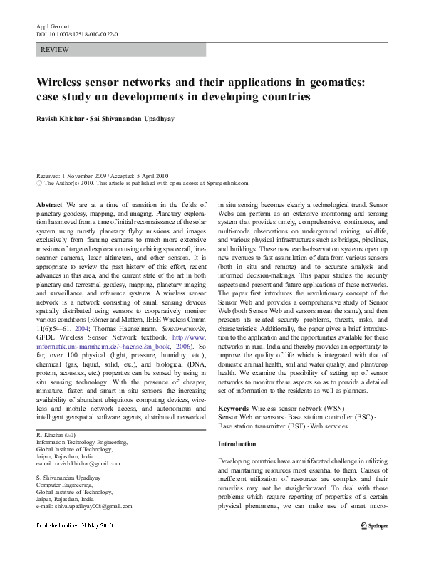 (PDF) Wireless Sensor Networks and Their Applications In Geomatics ...