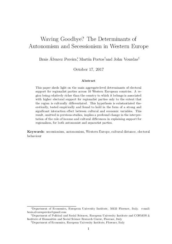 (PDF) Waving goodbye? The determinants of autonomism and secessionism ...