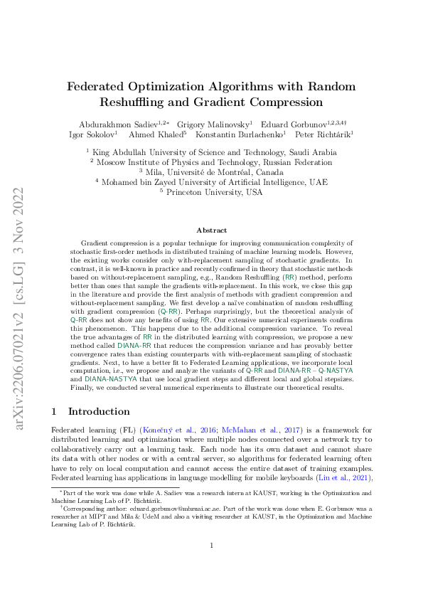 (PDF) Federated Optimization Algorithms with Random Reshuffling and Gradient Compression