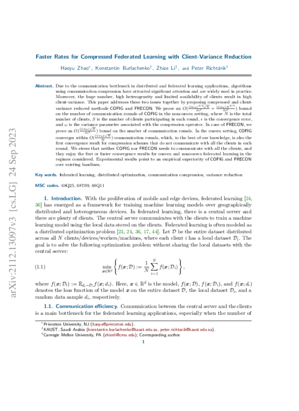 (PDF) Compressed Federated Learning with Variance Reduction
