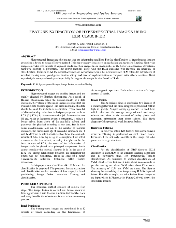 (PDF) Feature Extraction of Hyperspectral Images Using Elm Classifier