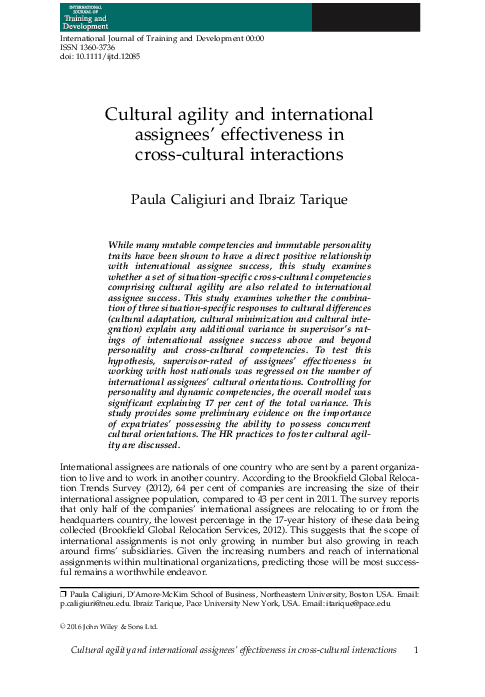 (PDF) Cultural agility and international assignees’ effectiveness in ...