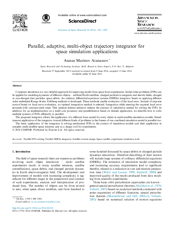 (PDF) Parallel, adaptive, multi-object trajectory integrator for space simulation applications