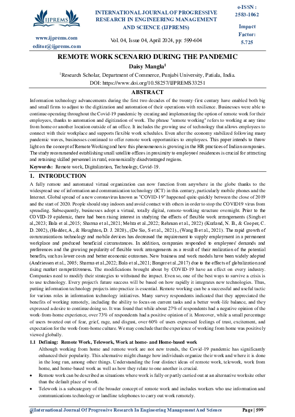 (PDF) REMOTE WORK SCENARIO DURING THE PANDEMIC