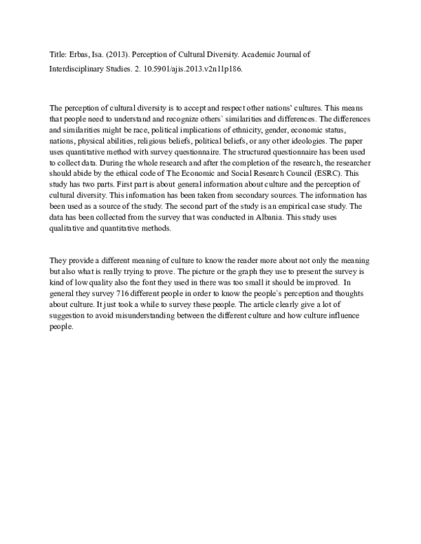 (PDF) Perception of Cultural Diversity
