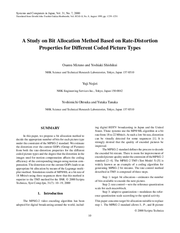 (PDF) A study on bit allocation method based on rate-distortion properties for different coded ...