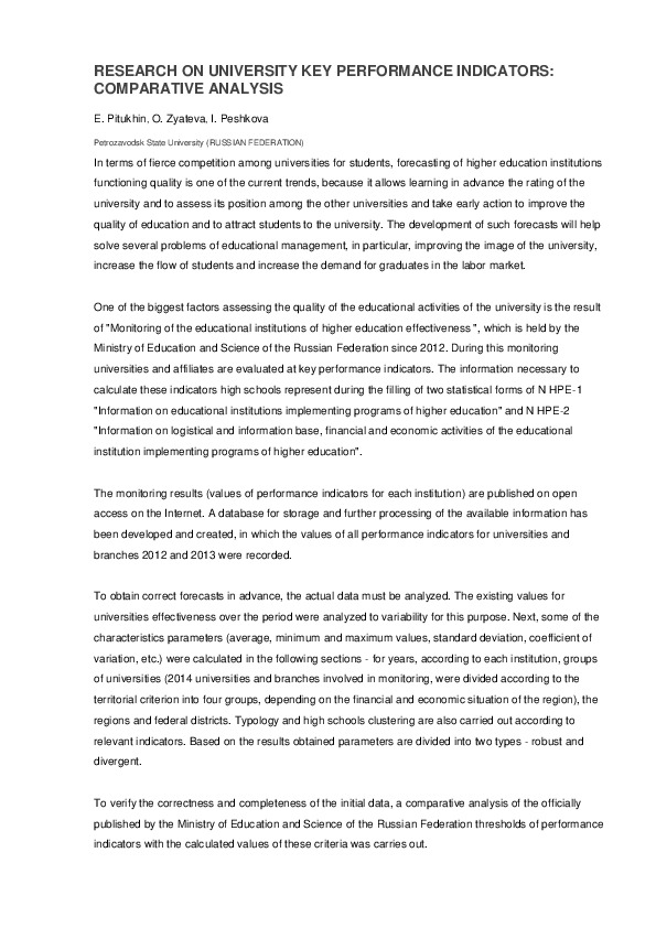 (PDF) Research on University Key Performance Indicators: Comparative ...