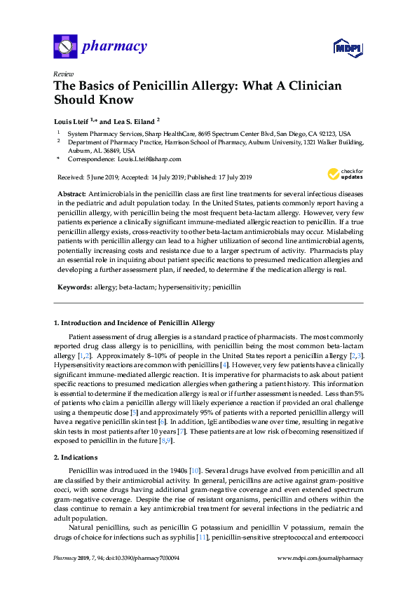 (PDF) The Basics of Penicillin Allergy: What A Clinician Should Know