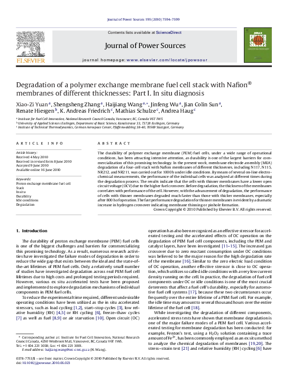 (PDF) Degradation of a polymer exchange membrane fuel cell stack with ...