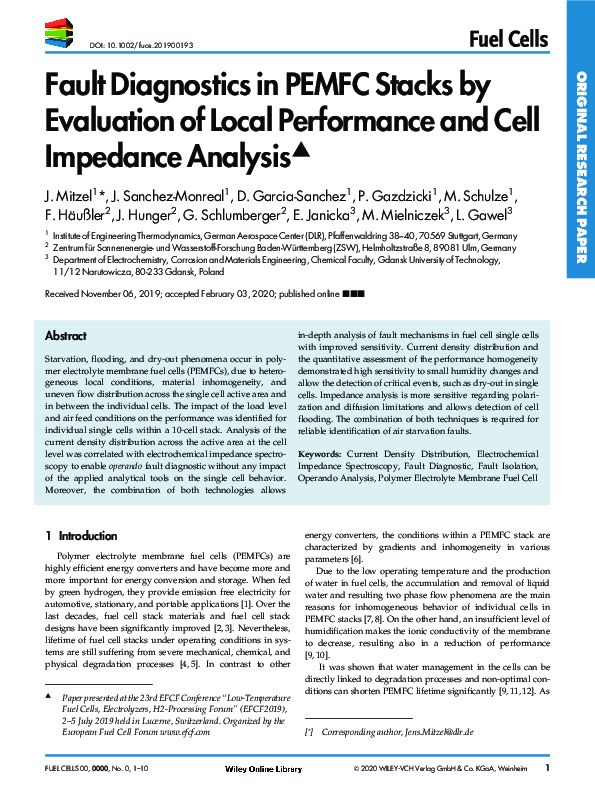 (PDF) Fault Diagnostics in PEMFC Stacks by Evaluation of Local Performance and Cell Impedance ...