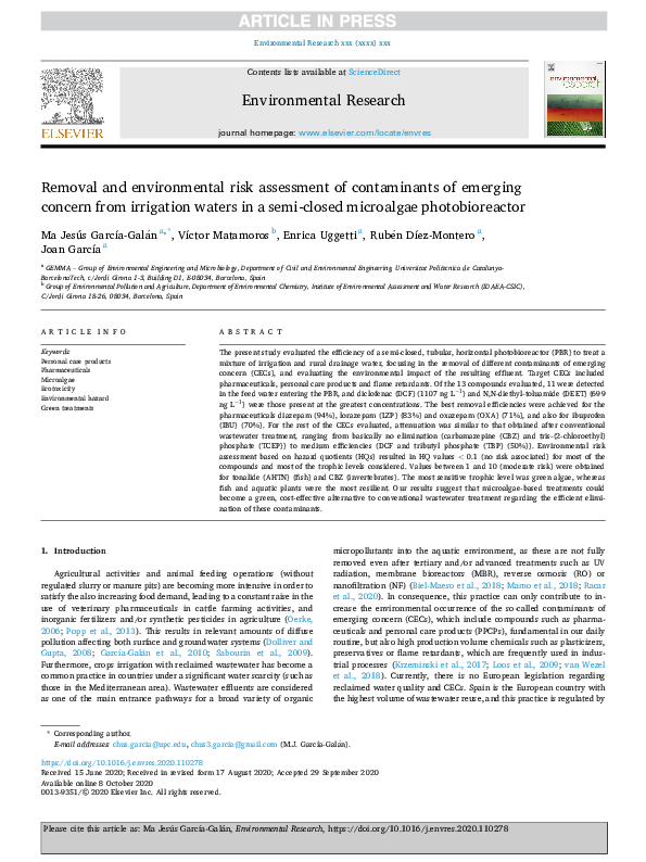 (PDF) Removal and environmental risk assessment of contaminants of emerging concern from ...